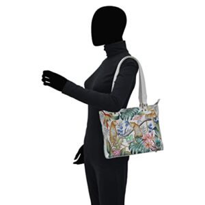 Anuschka Women’s Genuine Leather Medium Shopper - Hand Painted Exterior - Jungle Queen Ivory