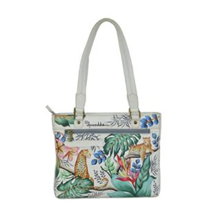 Anuschka Women’s Genuine Leather Medium Shopper - Hand Painted Exterior - Jungle Queen Ivory