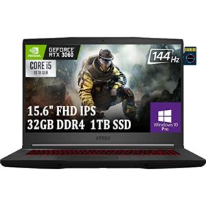 msi gf65 thin gaming laptop i 15.6″ full hd ips 144hz i intel 6-core i5-10500h (>i7-9750h) i 32gb ddr4 1tb ssd i geforce rtx 3060 6gb i usb-c backlit kb nahimic win10 pro black + 32gb microsd card