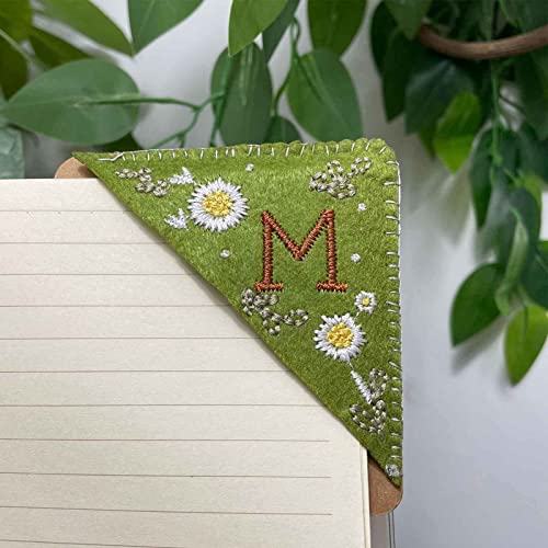 Bloomy Line - Personalized Hand Embroidered Corner Bookmark, Bloomy Line Bookmark, Hand Stitched Corner Bookmark, 26 Letters Embroidery Bookmarks for Book Lovers (Summer, A)