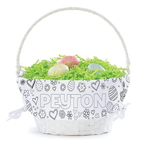 Floral and Heart Theme DIY Personalized Easter Egg Basket with Handle and Custom Name | Color It Yourself Easter Basket Liners | White Basket | Woven Easter Baskets for Kids | Customized Easter Basket