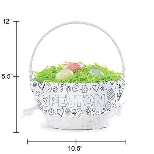 Floral and Heart Theme DIY Personalized Easter Egg Basket with Handle and Custom Name | Color It Yourself Easter Basket Liners | White Basket | Woven Easter Baskets for Kids | Customized Easter Basket