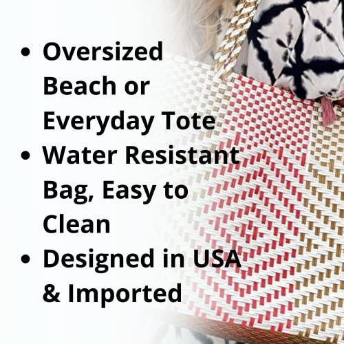 Dallas Hill Designs Handwoven Super Tote Bag for Women | Recycled Plastic Shoulder Purse | Summer Beach, Pool, and Travel Handbag (Black & Gold)