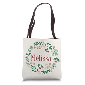 melissa monogram name holiday christmas floral wreath gift tote bag