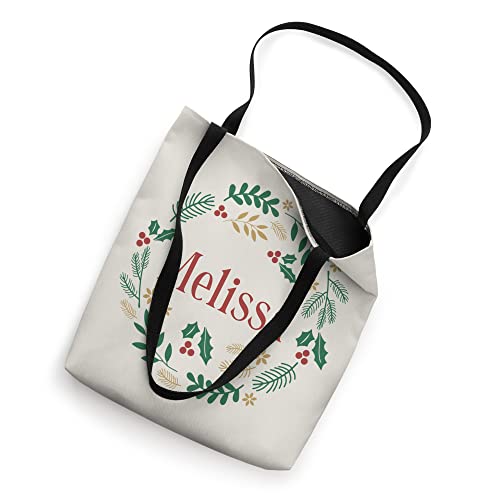 Melissa Monogram Name Holiday Christmas Floral Wreath Gift Tote Bag