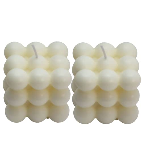 2 Pcs Ivory Bubble Candle Soy Wax Vanilla Scented Square Bubble Candles, Bubble Cube Candle for Home Decor & Gifting