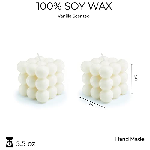 2 Pcs Ivory Bubble Candle Soy Wax Vanilla Scented Square Bubble Candles, Bubble Cube Candle for Home Decor & Gifting