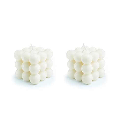 2 Pcs Ivory Bubble Candle Soy Wax Vanilla Scented Square Bubble Candles, Bubble Cube Candle for Home Decor & Gifting