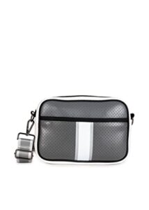 haute shore – drew femme crossbody steel gray w white & silver stripe