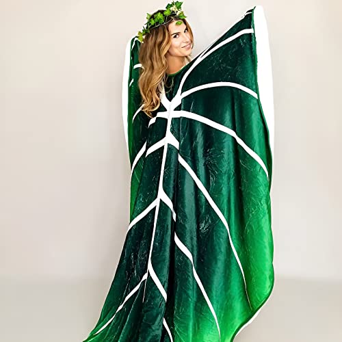 UJIKHV Large Leaf Blanket, Plush Plant Blankets, Throw Blanket for Bed, Large Lush Green Leaf Design Accent for Plant Lovers, Great Gifts for Green Thumbs, Green Blanket, (65 X 85)