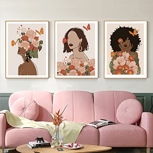 FSZSEES Boho Fashion Flower Woman Canvas Print Absrtact Boho Wall Art Unframed Modern Wall Decor Artwork Poster Bohemian Decoration for Living Room Bedroom Office (16x24 Inch)