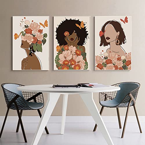 FSZSEES Boho Fashion Flower Woman Canvas Print Absrtact Boho Wall Art Unframed Modern Wall Decor Artwork Poster Bohemian Decoration for Living Room Bedroom Office (16x24 Inch)