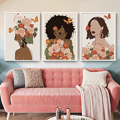 FSZSEES Boho Fashion Flower Woman Canvas Print Absrtact Boho Wall Art Unframed Modern Wall Decor Artwork Poster Bohemian Decoration for Living Room Bedroom Office (16x24 Inch)