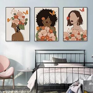 FSZSEES Boho Fashion Flower Woman Canvas Print Absrtact Boho Wall Art Unframed Modern Wall Decor Artwork Poster Bohemian Decoration for Living Room Bedroom Office (16x24 Inch)