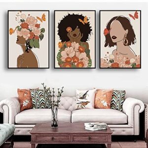 FSZSEES Boho Fashion Flower Woman Canvas Print Absrtact Boho Wall Art Unframed Modern Wall Decor Artwork Poster Bohemian Decoration for Living Room Bedroom Office (16x24 Inch)