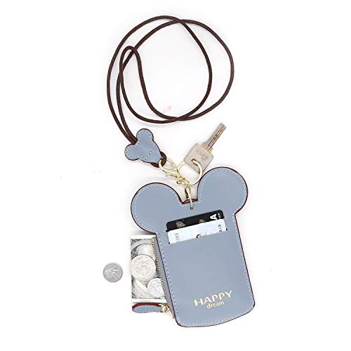 Ondeam ID Holder With Lanyard Badge Holder,PU Leather newchic Cute Animal Shape neck wallet for Women(Blue)