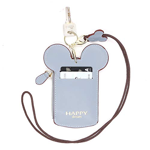 Ondeam ID Holder With Lanyard Badge Holder,PU Leather newchic Cute Animal Shape neck wallet for Women(Blue)