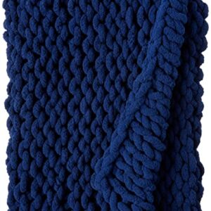 Casaphoria Luxury Chunky Knit Throw Blanket-Large Cable Knitted Soft Cozy Polyester Chenille Bulky Blankets for Cuddling up in Bed, on The Couch or Sofa,Home Decor, Gift, 50"x60",Pack of 1,Navy Blue