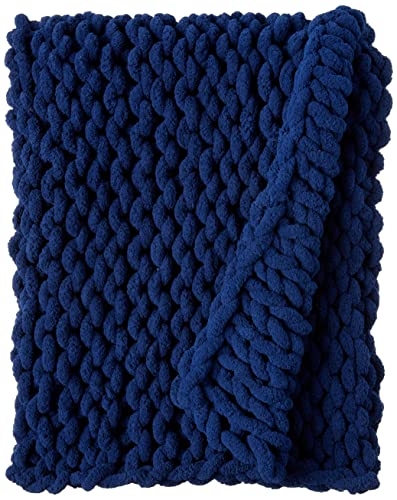 Casaphoria Luxury Chunky Knit Throw Blanket-Large Cable Knitted Soft Cozy Polyester Chenille Bulky Blankets for Cuddling up in Bed, on The Couch or Sofa,Home Decor, Gift, 50"x60",Pack of 1,Navy Blue