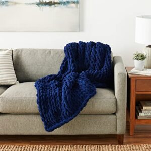 Casaphoria Luxury Chunky Knit Throw Blanket-Large Cable Knitted Soft Cozy Polyester Chenille Bulky Blankets for Cuddling up in Bed, on The Couch or Sofa,Home Decor, Gift, 50"x60",Pack of 1,Navy Blue