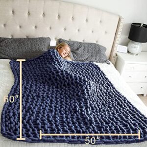 Casaphoria Luxury Chunky Knit Throw Blanket-Large Cable Knitted Soft Cozy Polyester Chenille Bulky Blankets for Cuddling up in Bed, on The Couch or Sofa,Home Decor, Gift, 50"x60",Pack of 1,Navy Blue