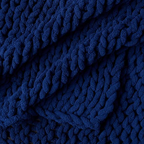 Casaphoria Luxury Chunky Knit Throw Blanket-Large Cable Knitted Soft Cozy Polyester Chenille Bulky Blankets for Cuddling up in Bed, on The Couch or Sofa,Home Decor, Gift, 50"x60",Pack of 1,Navy Blue