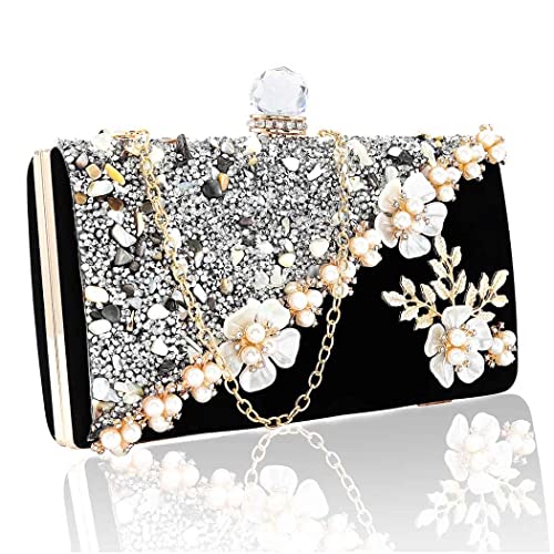 Yokawe Flowers Clutch Purses for Women Bling Crystals Evening Bag Bride Wedding Party Cocktail Handbags