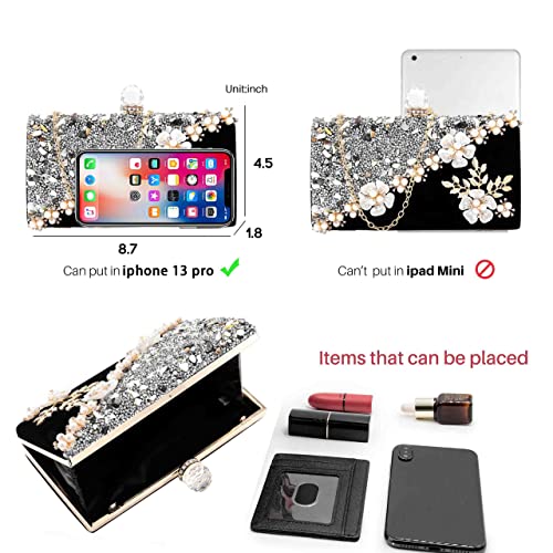 Yokawe Flowers Clutch Purses for Women Bling Crystals Evening Bag Bride Wedding Party Cocktail Handbags