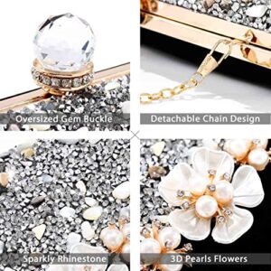 Yokawe Flowers Clutch Purses for Women Bling Crystals Evening Bag Bride Wedding Party Cocktail Handbags