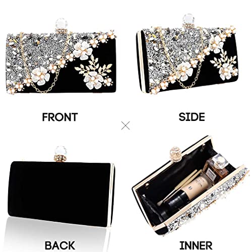 Yokawe Flowers Clutch Purses for Women Bling Crystals Evening Bag Bride Wedding Party Cocktail Handbags