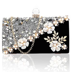 Yokawe Flowers Clutch Purses for Women Bling Crystals Evening Bag Bride Wedding Party Cocktail Handbags