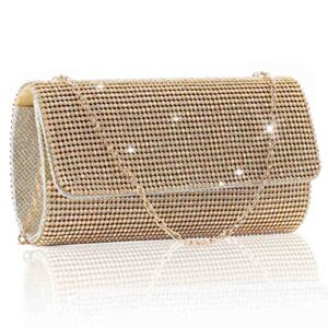 yokawe women’s bling crystals evening clutch bag sparkly rhinestone purse crossbody bags wedding prom party handbags (gold)