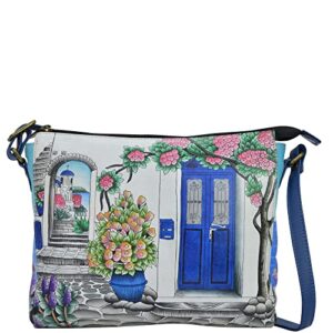 anna by anuschka women’s genuine leather slim medium crossbody – hand painted original artwork – magical greece