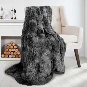 maxicozy faux fur throw blanket, soft fluffy sherpa and fleece blankets, comfy and fuzzy plush throw, 50″ x 60″, cozy machine washable throws for bed, chair and couch