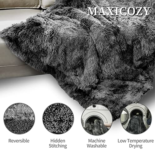 MAXICOZY Faux Fur Throw Blanket, Soft Fluffy Sherpa and Fleece Blankets, Comfy and Fuzzy Plush Throw, 50" x 60", Cozy Machine Washable Throws for Bed, Chair and Couch