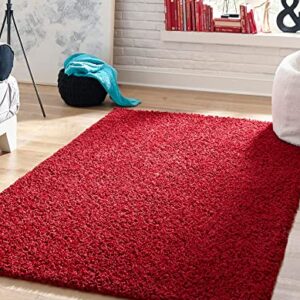 Rugs.com - Über Cozy Solid Shag Collection Rug – 2' x 3' Cherry Red Shag Rug Perfect for Entryways, Kitchens, Breakfast Nooks, Accent Pieces