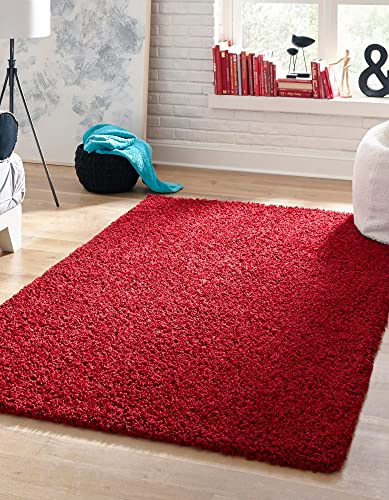 Rugs.com - Über Cozy Solid Shag Collection Rug – 2' x 3' Cherry Red Shag Rug Perfect for Entryways, Kitchens, Breakfast Nooks, Accent Pieces