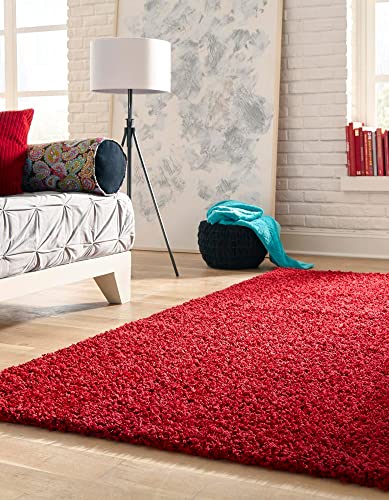 Rugs.com - Über Cozy Solid Shag Collection Rug – 2' x 3' Cherry Red Shag Rug Perfect for Entryways, Kitchens, Breakfast Nooks, Accent Pieces