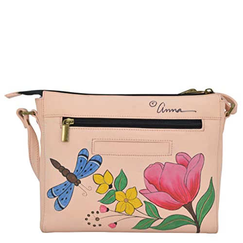 Anna by Anuschka Women’s Genuine Leather Slim Medium Crossbody - Hand Painted Original Artwork - Dragonfly Garden