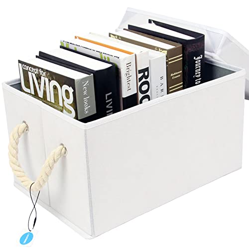 Casaphoria 3pcs Cube Collapsible Fabric Storage Bins with Rope Handles,Thicker Foldable Rectangular Canvas Storage Box with Lid for Shelves Organizing,Closet Storage Baskets Stackable for Wardrobe