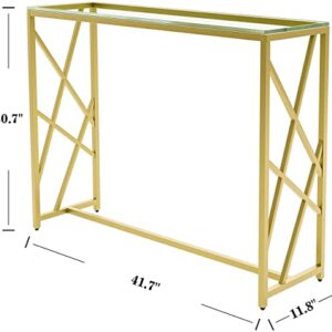 Console Table,Narrow Sofa Table,Glass Console Table Mirrored Console Table Entryway Hallway Table with Golden Metal Frame and Adjustable Feet,Entrance Table for Living Room,Foyer 41.7x11.8x30.7 inch