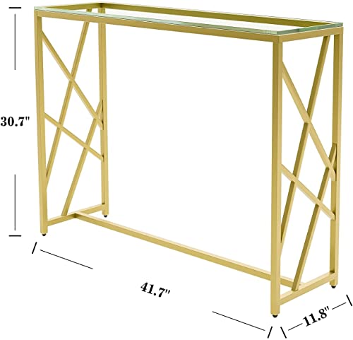 Console Table,Narrow Sofa Table,Glass Console Table Mirrored Console Table Entryway Hallway Table with Golden Metal Frame and Adjustable Feet,Entrance Table for Living Room,Foyer 41.7x11.8x30.7 inch