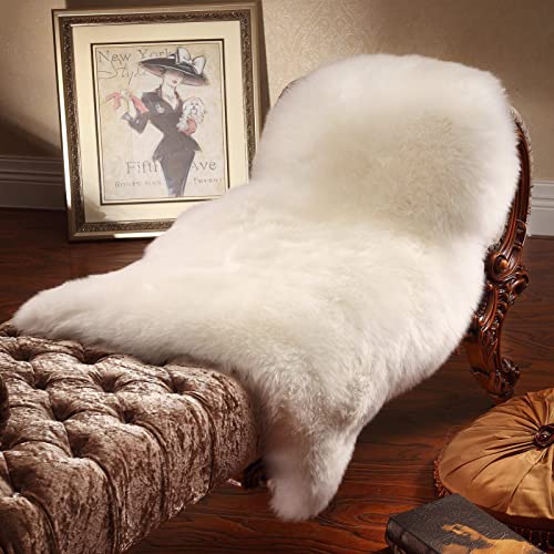 Rustic Home Genuine Sheepskin Rug, ECO-Tan New Zealand Fur Area Rug, Luxury New Zealand Pelts, Naturally Silky Soft Lambskin, Thick & Fluffy, Large for Bedroom & Living Area. (2'x3.25', Ivory)