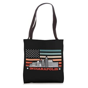 the skyline of indianapolis with retro nostalgic sunset tote bag