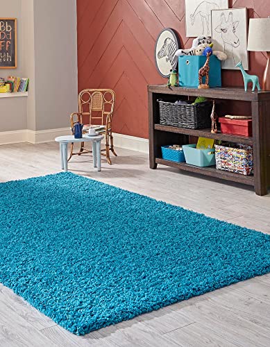 Rugs.com - Über Cozy Solid Shag Collection Rug – 8' x 10' Turquoise Shag Rug Perfect for Living Rooms, Large Dining Rooms, Open Floorplans