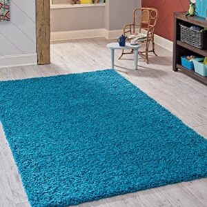 Rugs.com - Über Cozy Solid Shag Collection Rug – 8' x 10' Turquoise Shag Rug Perfect for Living Rooms, Large Dining Rooms, Open Floorplans