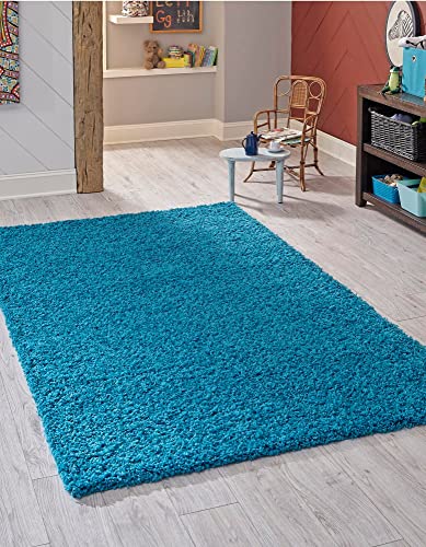 Rugs.com - Über Cozy Solid Shag Collection Rug – 8' x 10' Turquoise Shag Rug Perfect for Living Rooms, Large Dining Rooms, Open Floorplans