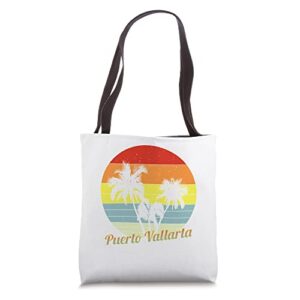 puerto vallarta retro tropical palm trees vacation tote bag