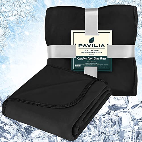 PAVILIA Cooling Blanket Twin Size Bed Lightweight Summer Cooling Throw Blanket for Bed Couch Sofa Nap, Absorbs Body Heat to Keep Cool Cold Effect, Double Sided Cooling Breathable - Black 60x80 Twin