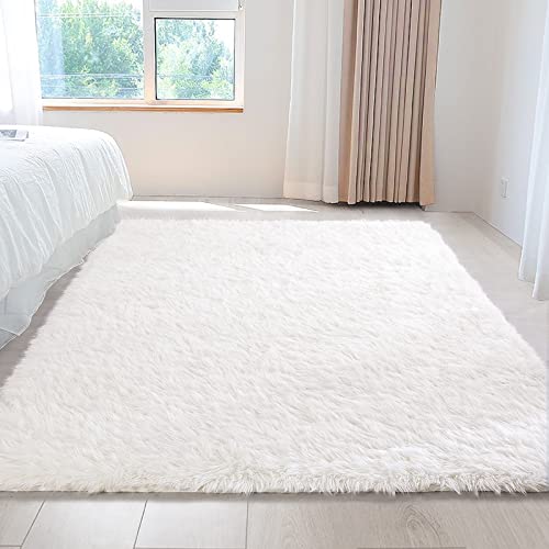 ROYALAY White Fluffy Faux Fur Area Rug 5x8 for Living Room, Ultra Soft & Fluffy Faux Sheepskin Rug Floor Mat for Kids Room, Bedroom, Luxury Plush & Fuzzy Beside Carpet